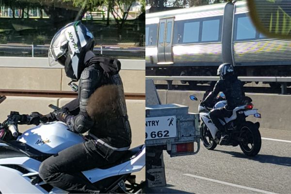 P-plate motorcyclist using phone on Freeway - 6PR